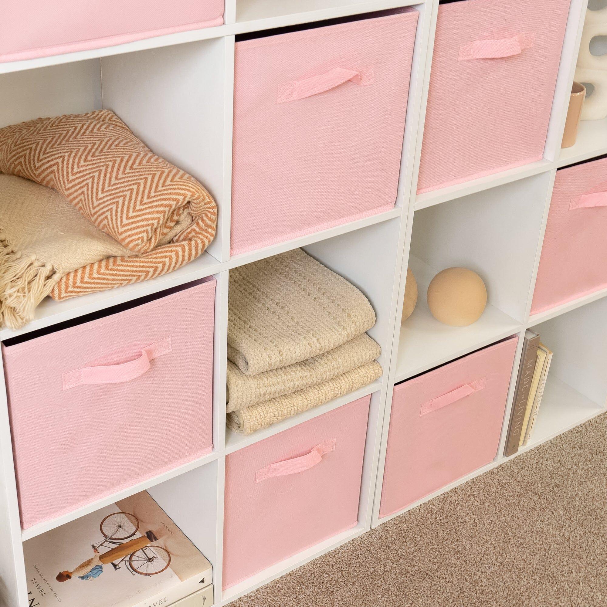 16 Cube Storage Unit - Chalk White - Two 8x2 Units - Pink Basket ...