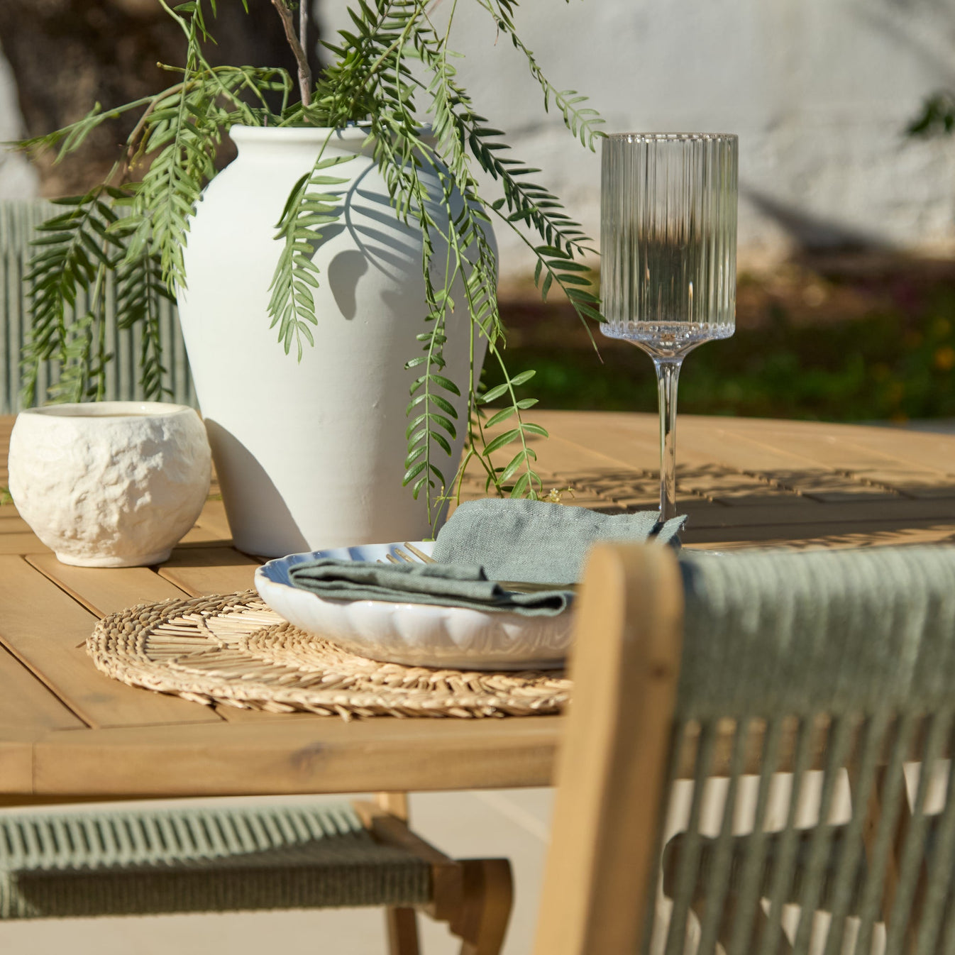 Ashby 4 Seater White Acacia Garden Dining Set with Cove Green Rope Cha ...