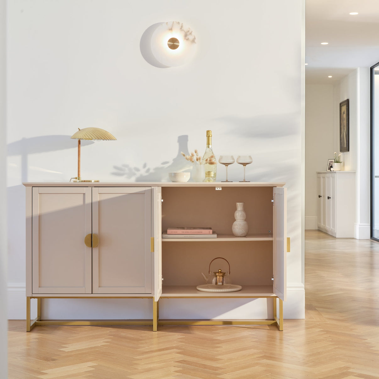 Ines 4 Door Large Sideboard - Taupe & Gold – Laura James Ireland