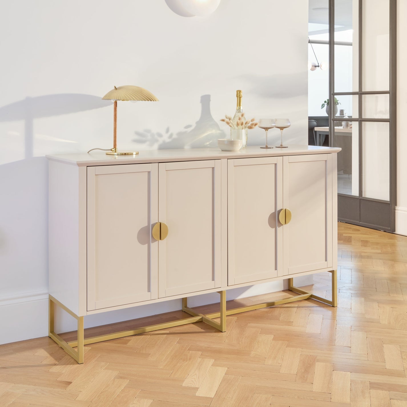 Ines 4 Door Large Sideboard - Taupe & Gold – Laura James Ireland
