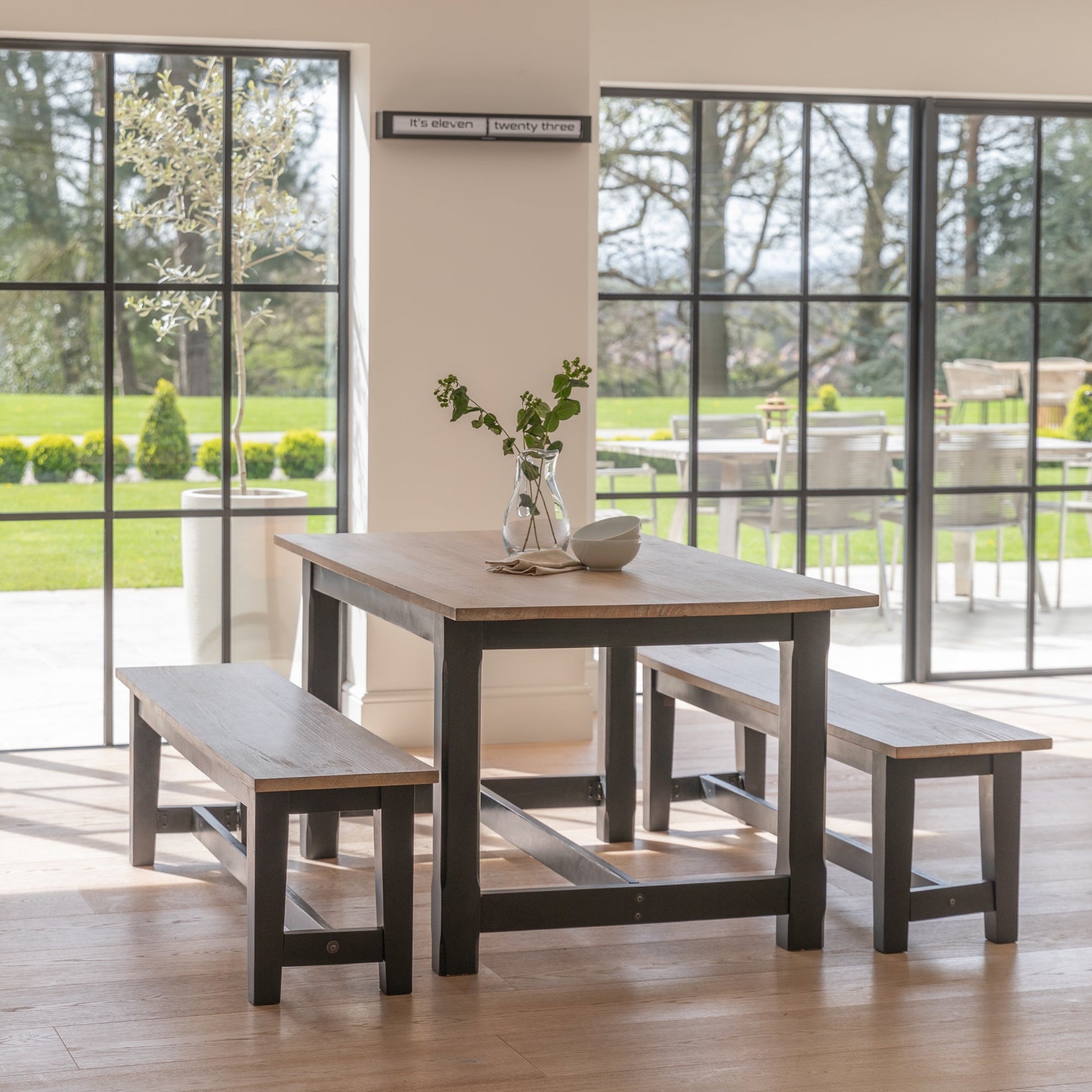 Matilda Wooden Dining Table and Benches Set - Black - Laura James ...
