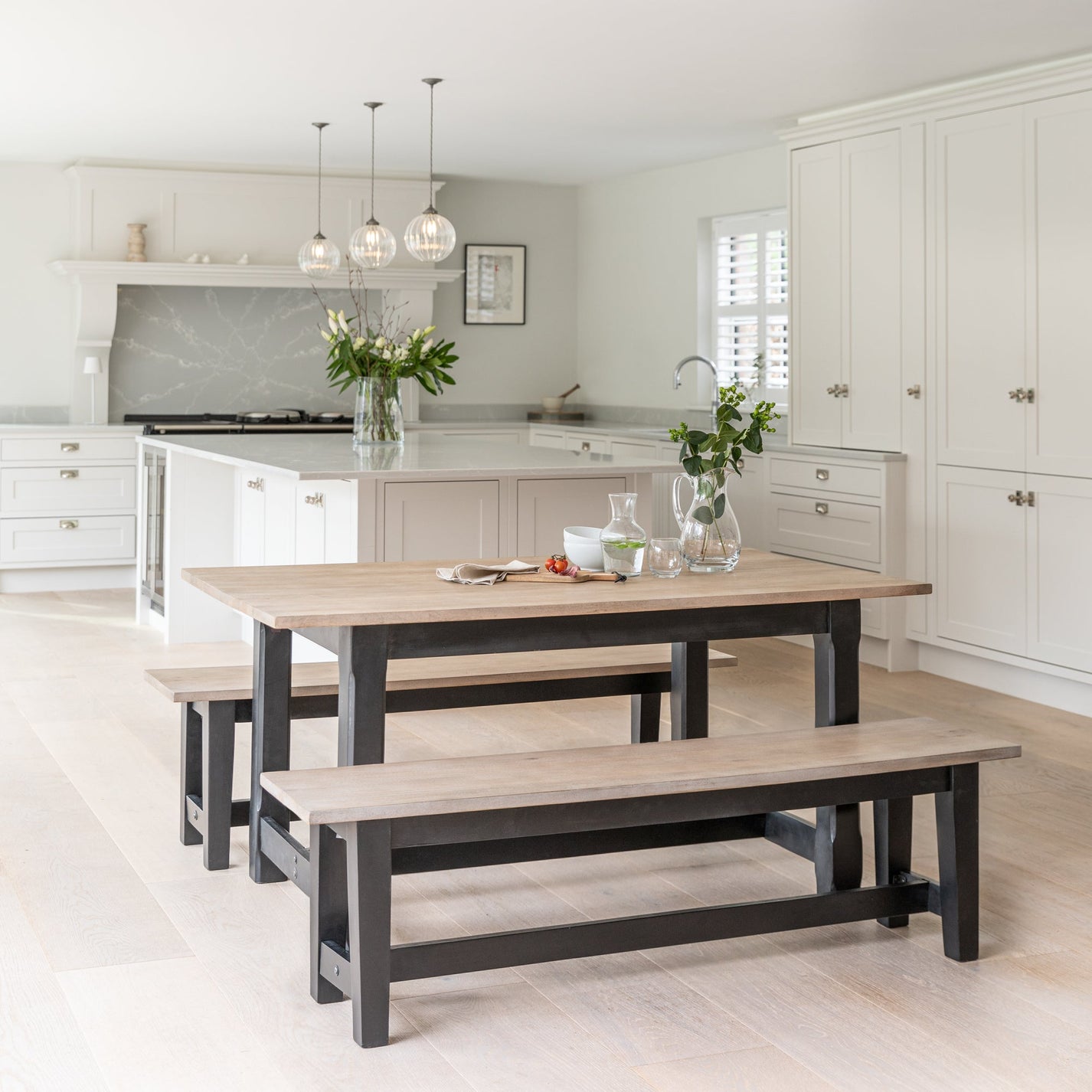 Matilda Wooden Dining Table and Benches Set - Black - Laura James ...