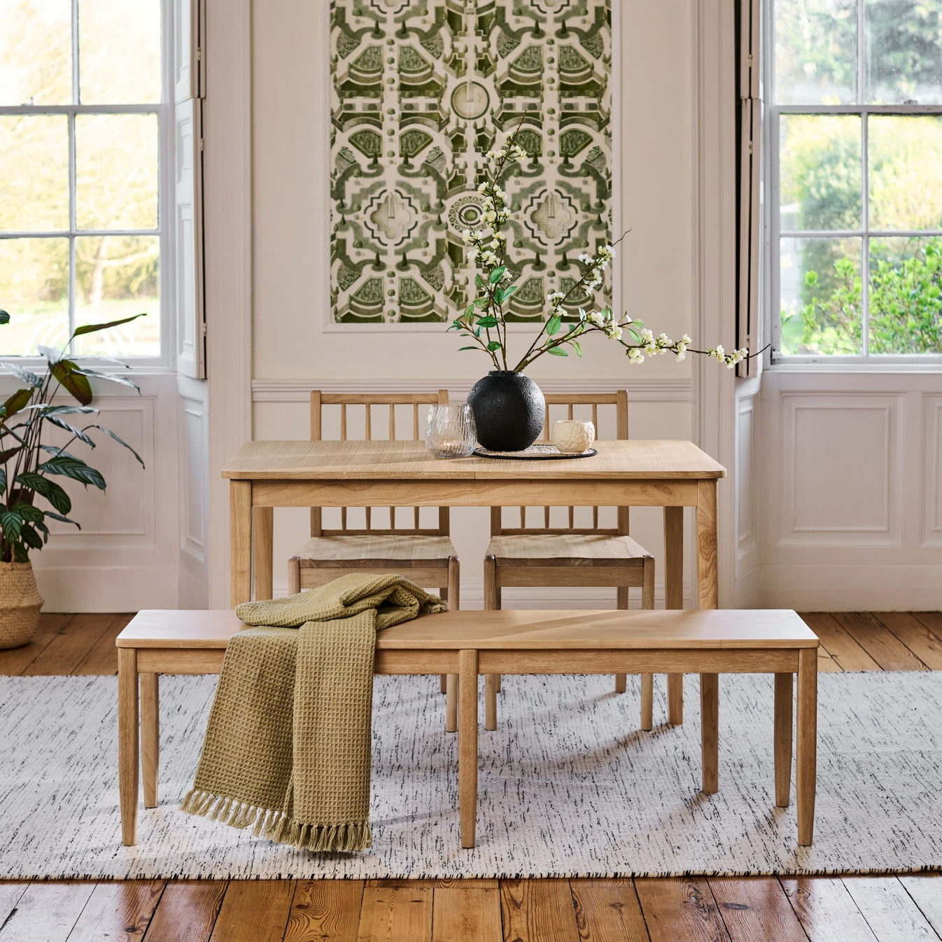 Paul 118-158cm Extending Dining Table & Tilly 150cm Wooden Bench with ...