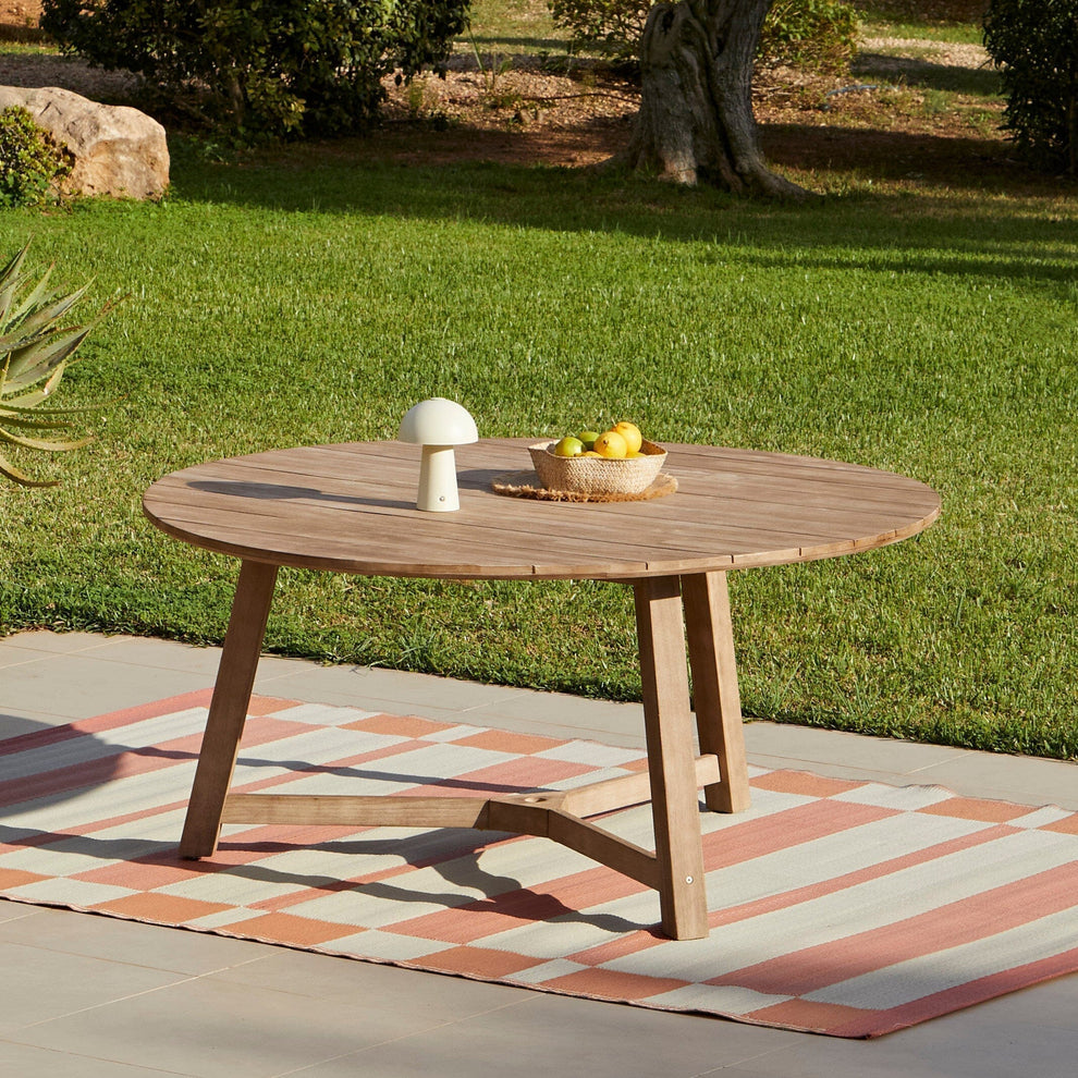 Shiro 6 Seater Round Wooden Garden Dining Set with Shiro Green Rope Di ...