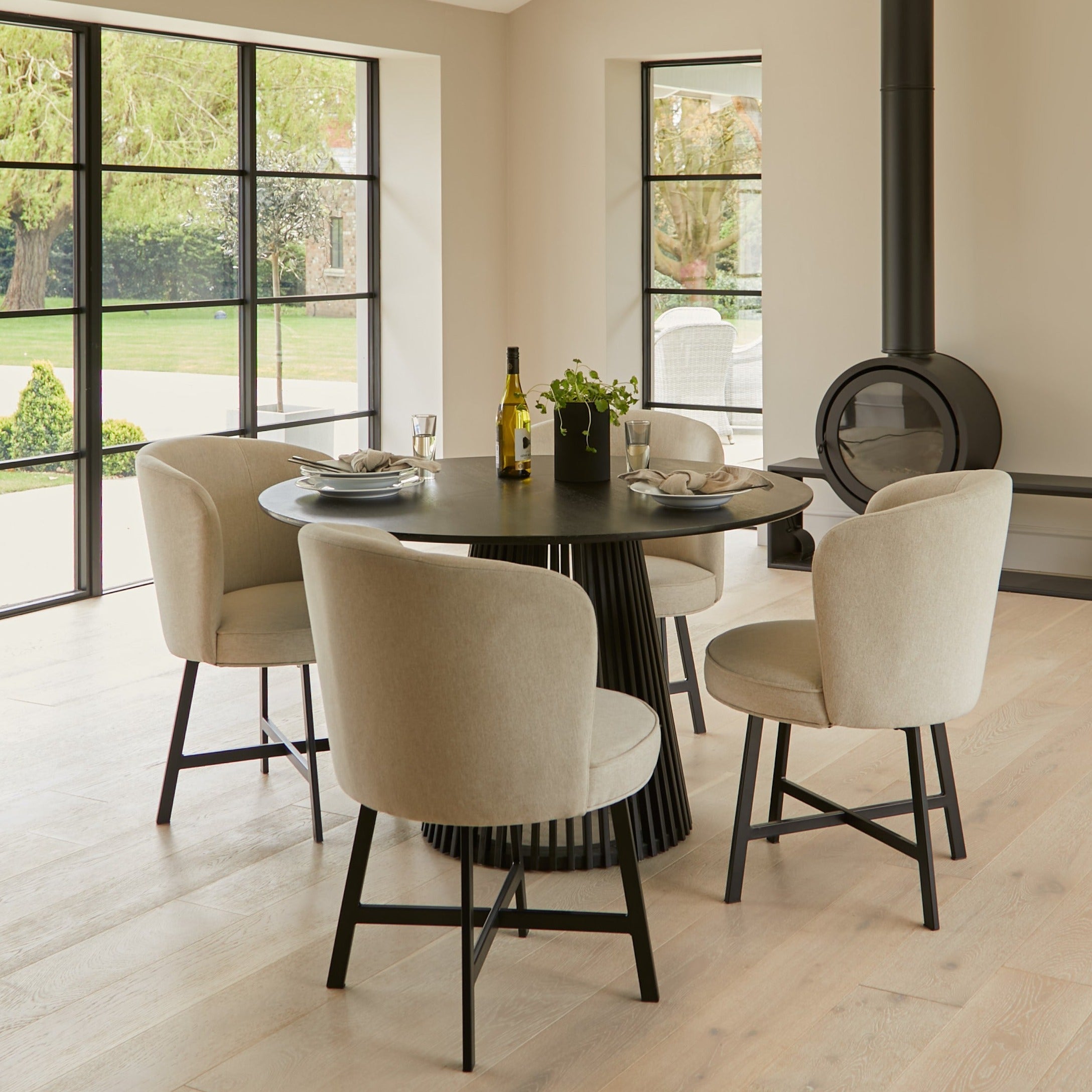 Willow Black Dining Table Set - 4 Seater - Jacob Sand Dining Chairs ...