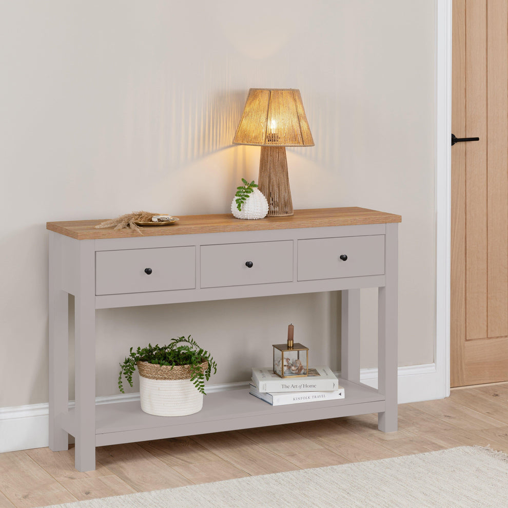 Bampton 3 Drawer Console Table - Stone Grey - Laura James – Laura James ...