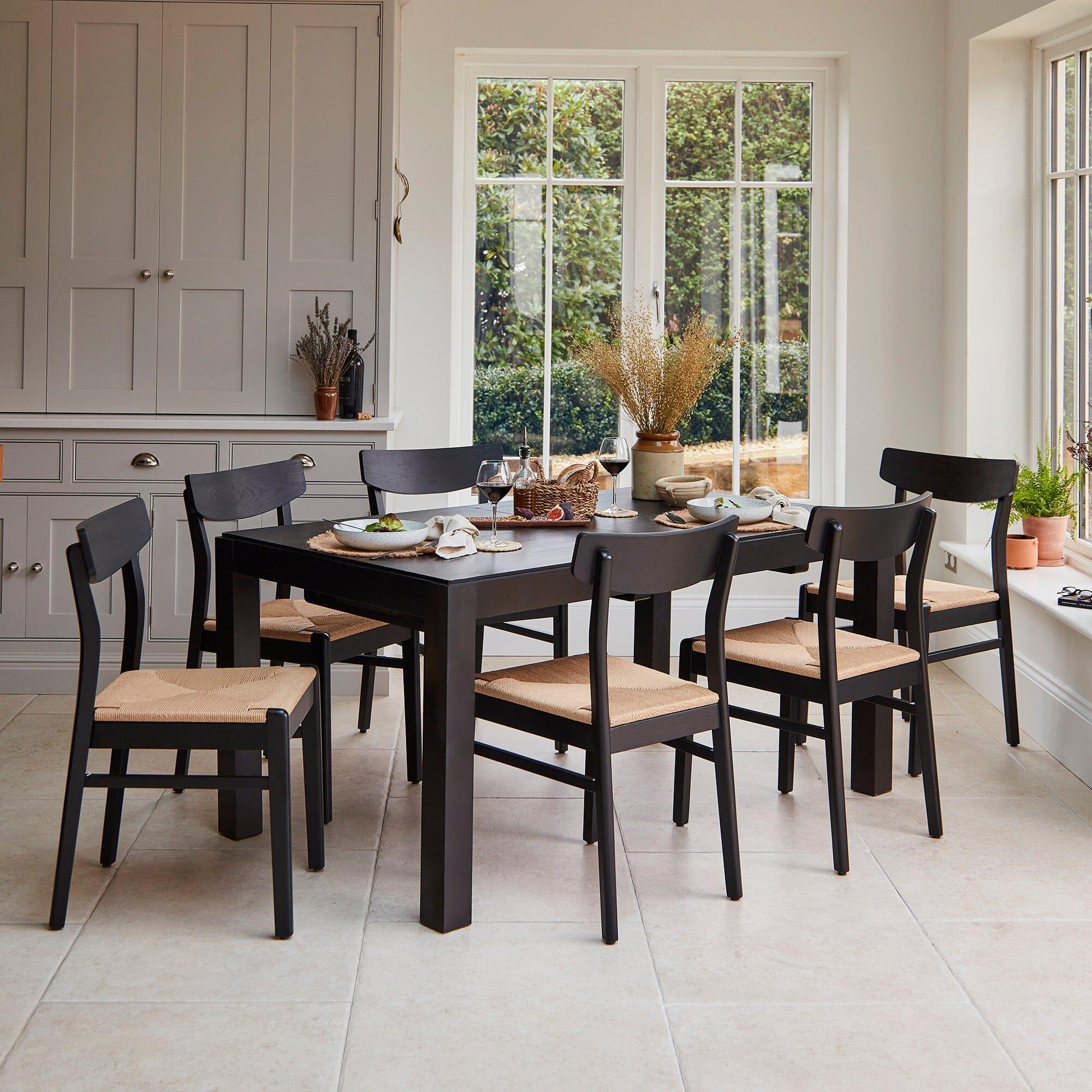 Magnus Black Extendable Dining Set & 6 Woven Chairs - Laura James ...
