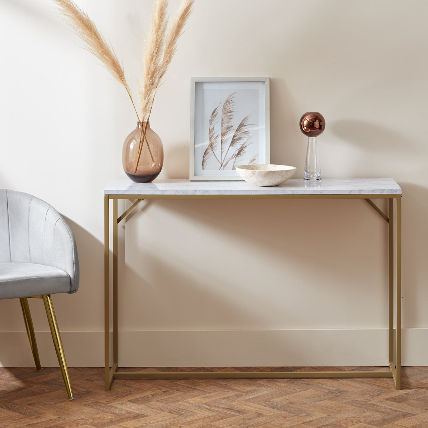 Jay Marble Effect Console Table - Gold Legs – Laura James Ireland